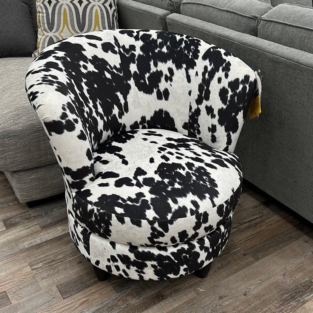 Best Palmona Swivel Barrel Chair w/ Espresso Legs in Domino Cow Print ...