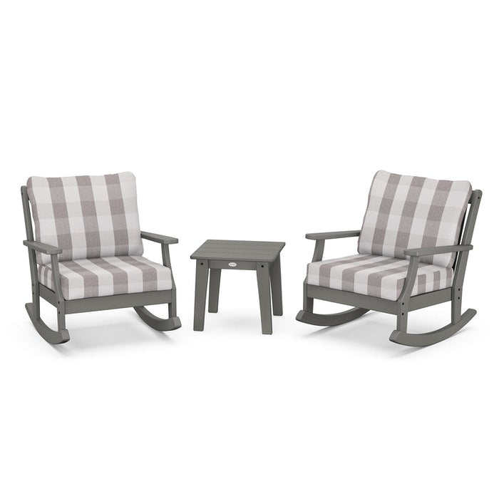 Braxton 3-Piece Dep Seating Rocker Set in Slate Grey/Buffalo Plaid Gre ...