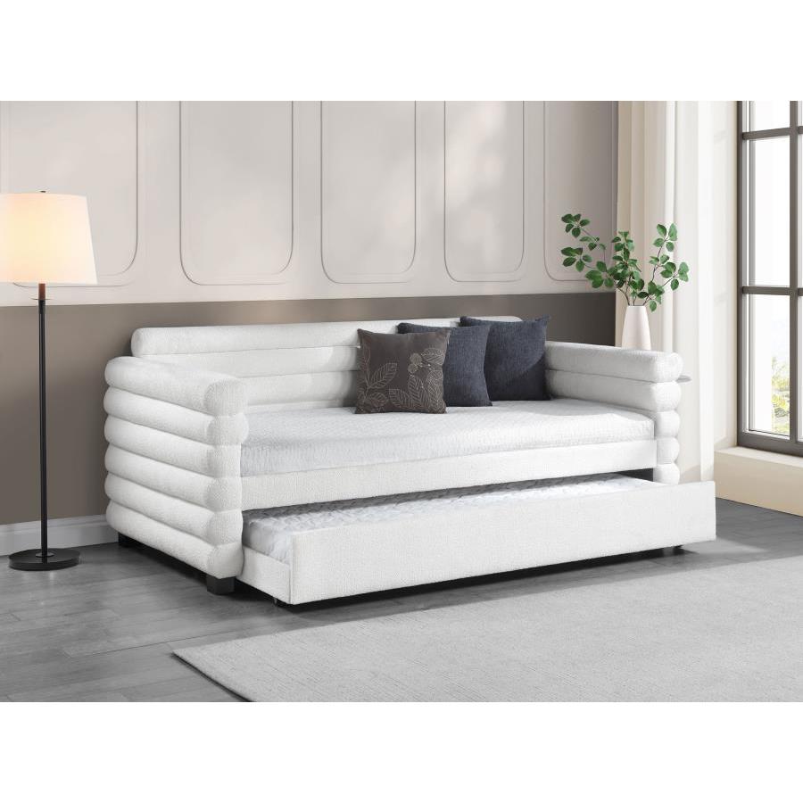 Coaster Patricia Boucle Upholstered Twin Day Bed w/Trundle in White (B ...