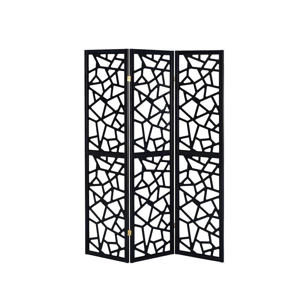 3-panel Open Mosaic Pattern Room Divider - Black – Washburn's Home ...