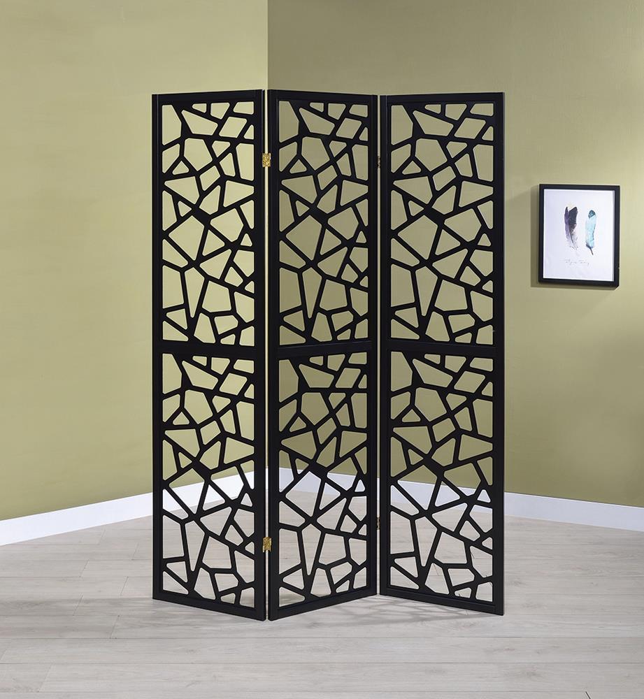 3-panel Open Mosaic Pattern Room Divider - Black – Washburn's Home ...
