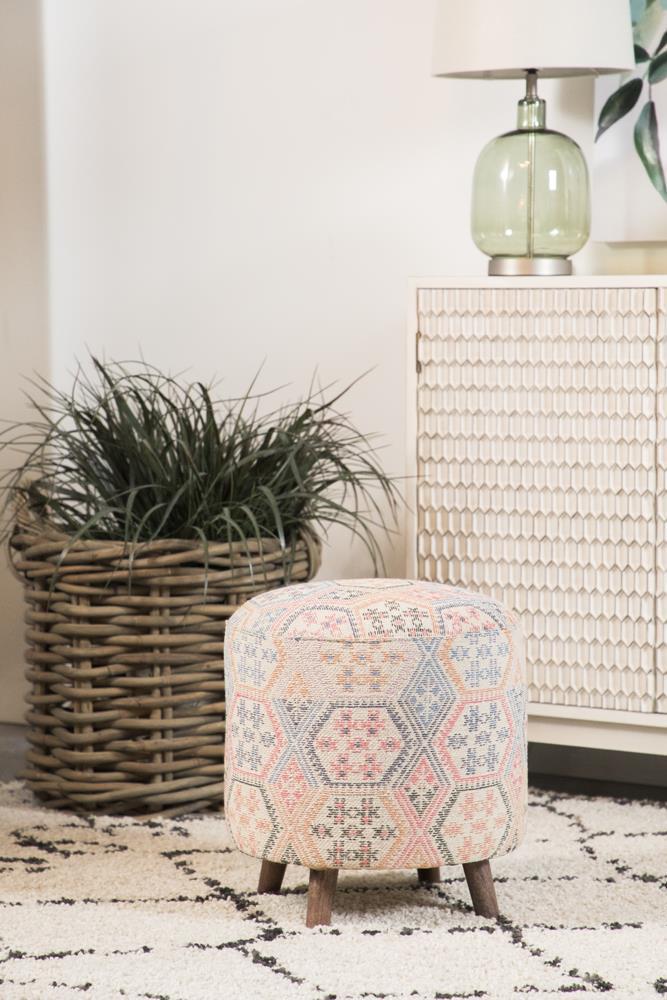 Ikat - Pattern Round Accent Stool - Beige – Washburn's Home Furnishings