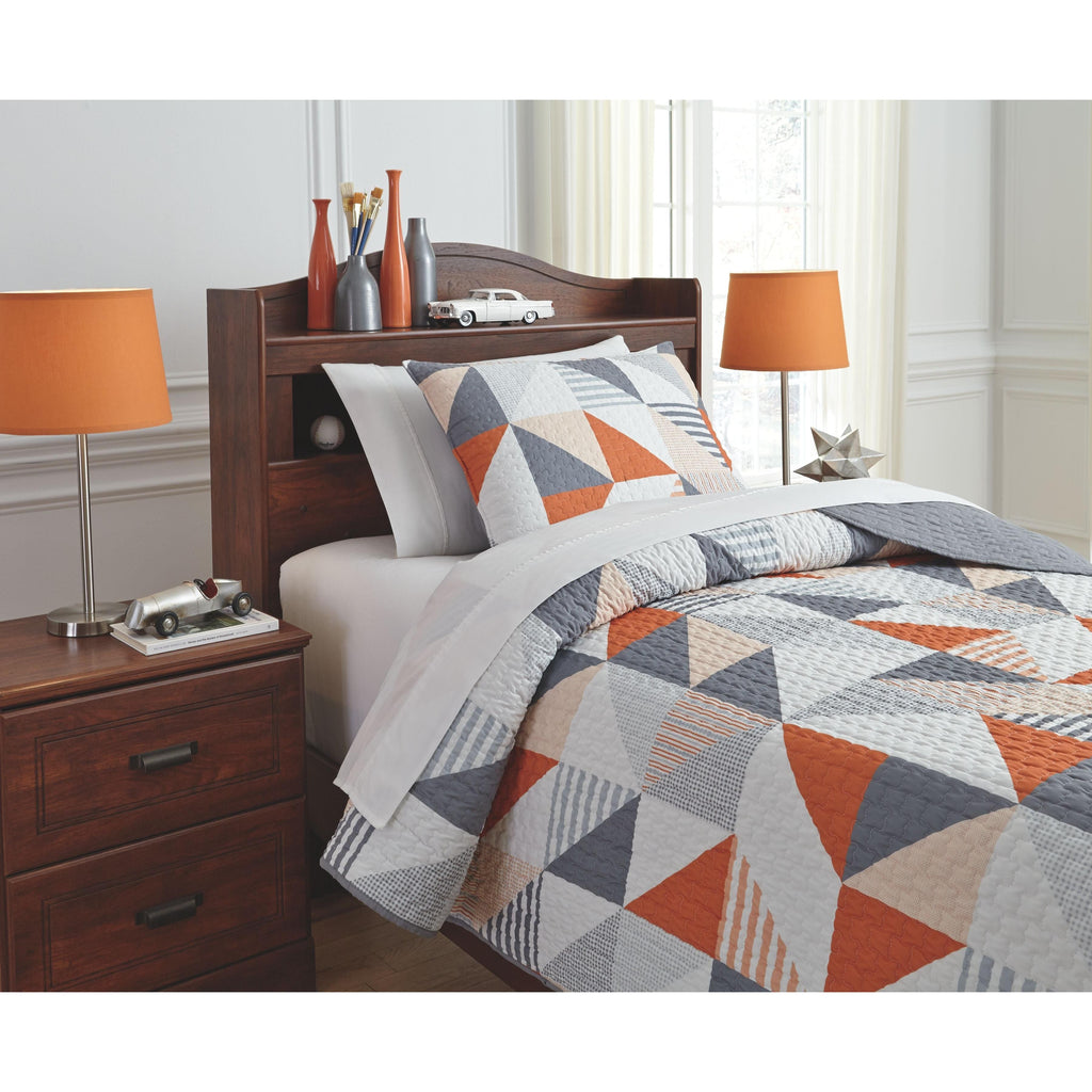 Layne - Gray/orange - Twin Coverlet Set – Washburn's Home Furnishings